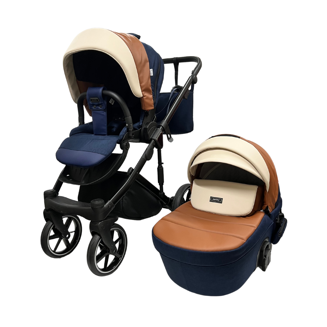 Bambini Prams Milan 2 Modern Pram Peyton Blue on Black Frame + Free ...